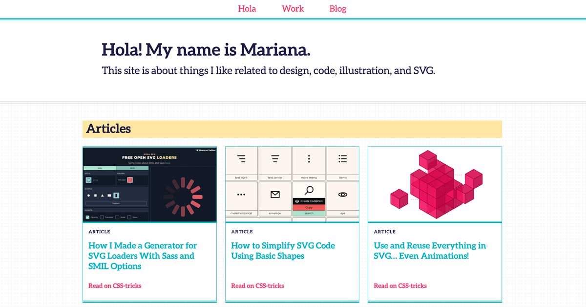 Hola SVG · Portfolio, blog, talks, about SVG, code and design